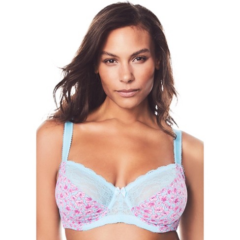 Amoureuse Women's Plus Size Lace-trim Underwire Bra - 40 B, Topaz Blue Floral : Target