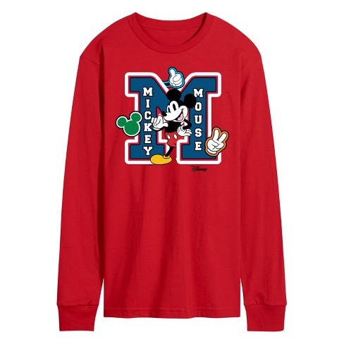 Men's Disney Mickey Mouse Long Sleeve Graphic T-shirt - Red - Large ...