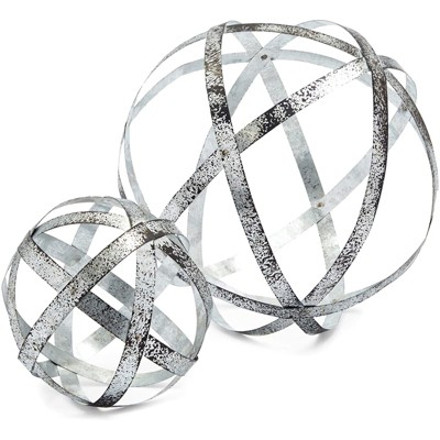 Farmlyn Creek 2 Pack Silver Metal Spheres For Tabletop, Modern Home ...