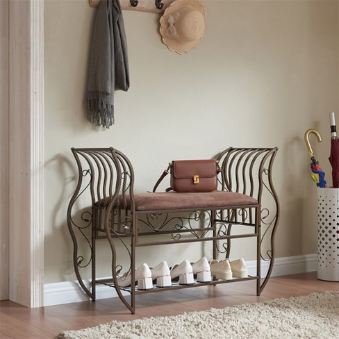 Upholstered Entryway Bench, Famrhouse Shoe Rack Indoor Accent Seating ...
