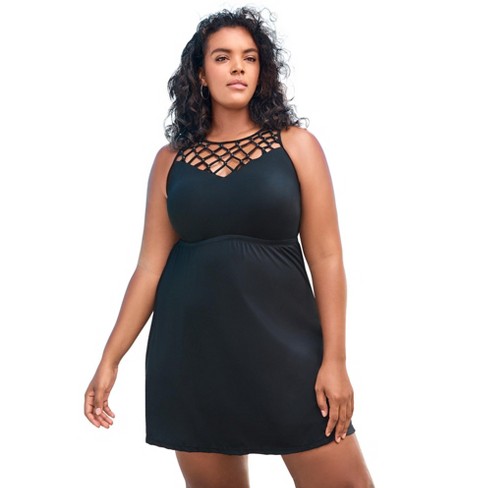 Swim 365 Women's Plus Size Beaded Macrame Swim Dress - 28, Black : Target