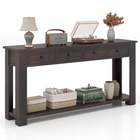 Tangkula 63" Farmhouse Entryway Table With 4 Storage Drawers And Open ...