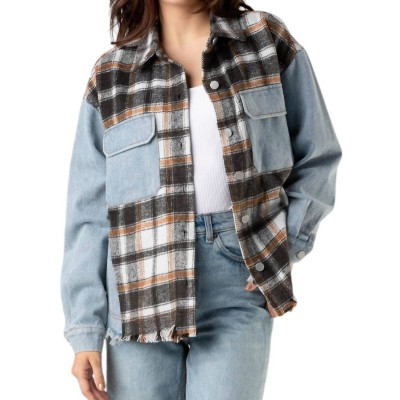 Women's Plaid Contrast Denim Shacket - Dance & Marvel : Target