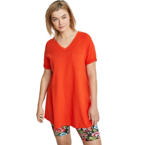 Ellos Women's Plus Size V-neck A-line Tunic - L, Spice Red : Target