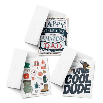 Father's Day Greeting Card Pack (3ct) "amazing Dad, Camping, Cool Dude ...