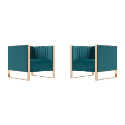 Set Of 2 Trillium Velvet Accent Chairs Teal - Manhattan Comfort : Target
