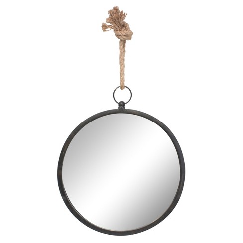 Large Round Metal Wall Mirror With Rope Hanging Loop - Stonebriar ...