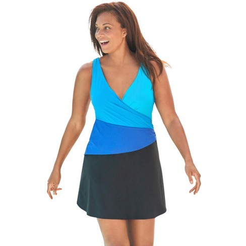 Swim 365 Women's Plus Size Colorblock Fit-and-flare Swim Dress : Target