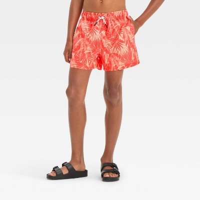 Boys' Palm Tree Printed Swim Shorts - Art Class™ Orange L Husky : Target
