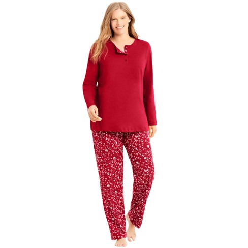Only Necessities Women's Plus Size Henley Pj Set - 2x, Classic Red ...