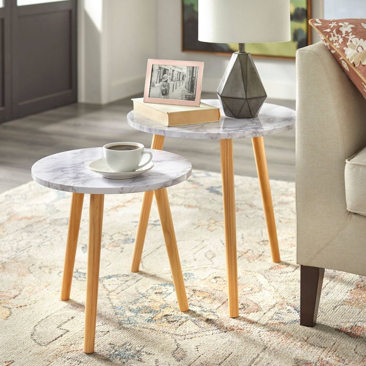 Buylateral Set of 2 Darcy Round Nesting Tables White/Natural : Target