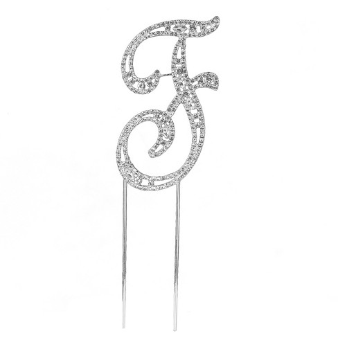 O'creme Silver Rhinestone 'letter F' Cake Topper : Target
