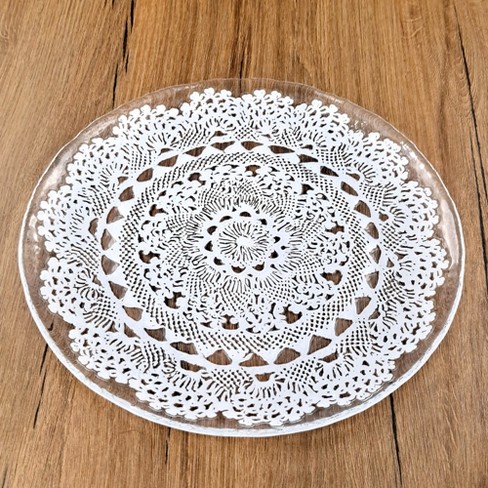 Slickblue Handmade Pattern Dinner Plate - 11" Clear And Ivory White ...