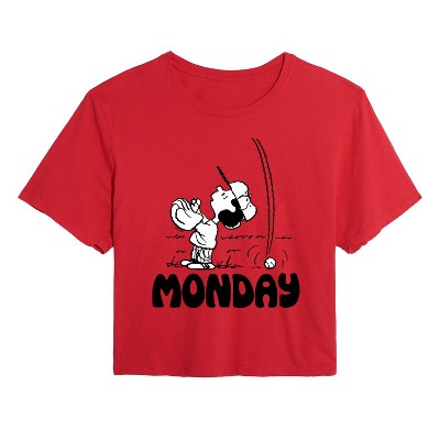 Women's Peanuts Lucy Monday Cropped Graphic T-shirt - Red - X-small ...