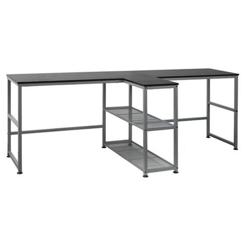 Homcom 83" Two Person Computer Desk With 2 Storage Shelves, Double Desk ...