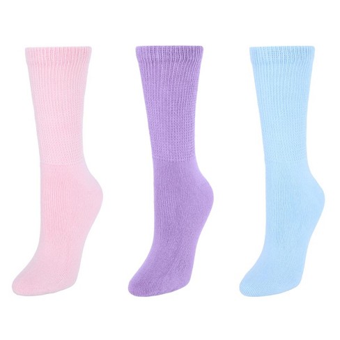 Ctm Women's Diabetic Pastel Color Crew Socks (3 Pack), Pink, Light Blue ...