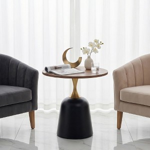 Circular Side Table with Metal Base and Wood Grain Finish, 23.6-inch ...