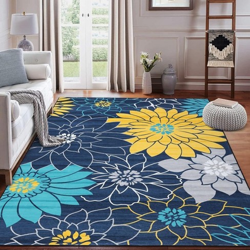 Modern Floral Rug Washable Area Rug Farmhouse Living Room Bedroom Rug ...