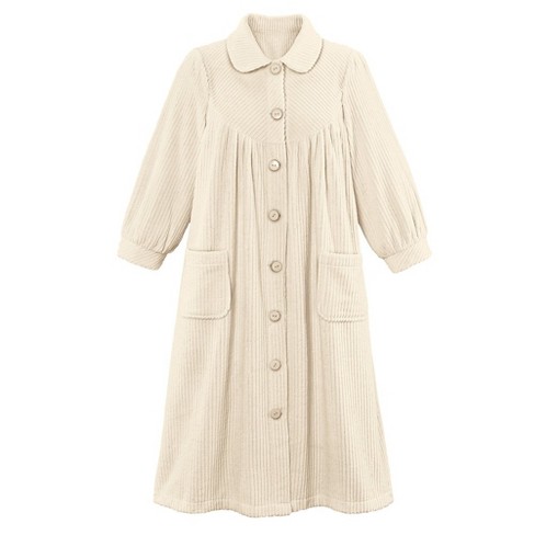 Collections Etc Plush Fleece Button Front Robe With Pockets, Collar ...