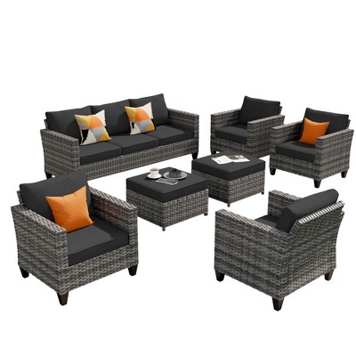 Xizzi Patio Furniture Set 7 Pieces Outdoor Conversation Sets Black : Target