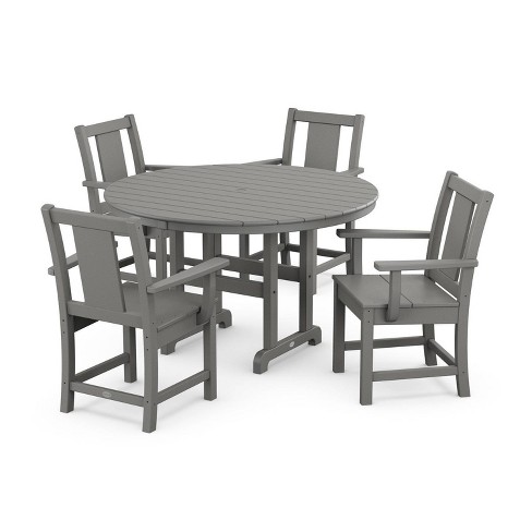 Polywood 5pc Prairie Round Farmhouse Outdoor Patio Dining Set Slate ...
