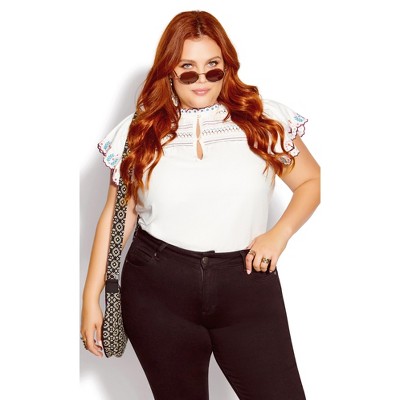 Starling Reine | Women's Plus Size Freefall Embroidered Top - Ivory ...