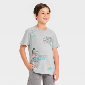 Boys' Disney Mickey Mouse Skater Short Sleeve Graphic T-Shirt - Sliver ...