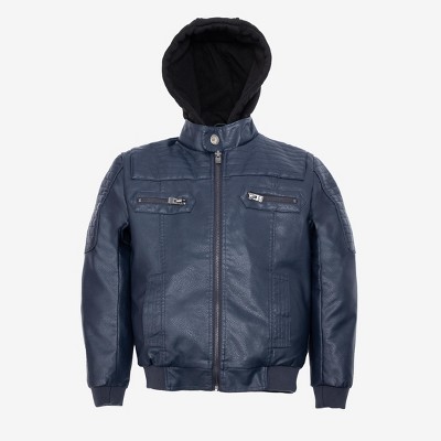 X Ray Boy's Lined Pu Jacket With Knit Hood In Navy Size Medium : Target