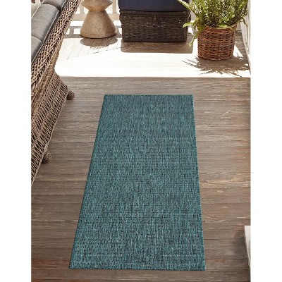 Unique Loom 2' 0 X 6' 1 Runner Indoor/outdoor Solid Teal Runner Rug ...