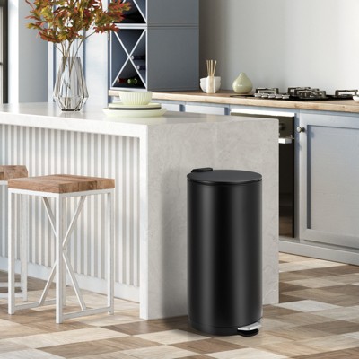 30l/8 Gallon Round Trash Can, Step-on Garbage Can With Soft Close Lid ...