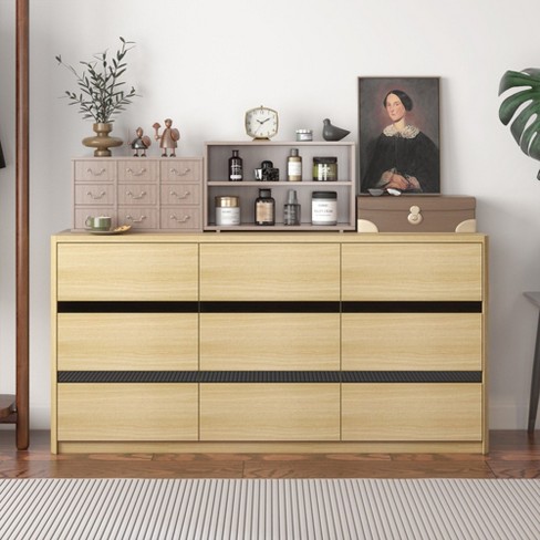 Famapy Yellow 9 Drawer Dresser Minimalist Natural Style Glass Dust ...