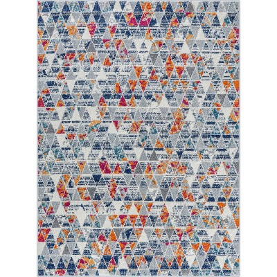Well Woven Isometry Blue & Grey Modern Geometric Triangle Pattern (5'3 ...