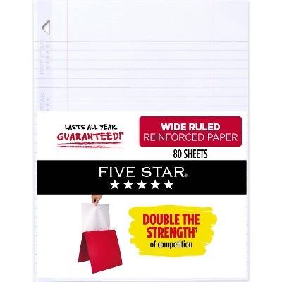 Five Star 80ct Wide Ruled Reinforced Filler Paper : Target
