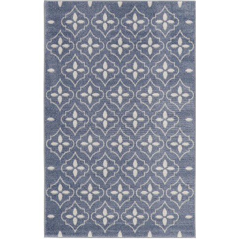 Nourison Essentials Moroccan Modern Indoor Outdoor Rug Blue Ivory 4' X ...