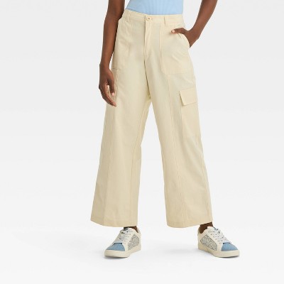 Girls' Wide Leg Cargo Chino Pants - Art Class™ Cream Xs : Target