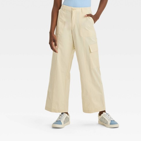 Girls' Wide Leg Cargo Chino Pants - Art Class™ Cream Xs : Target