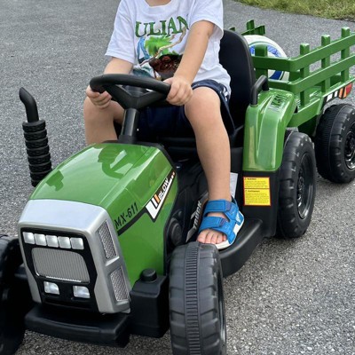 Costway 12v Kids Ride On Tractor With Trailer Ground Loader W/remote ...