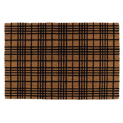 Entryways 36"x24" Fine Plaid All-natural Coconut Fibers Door Mat Black ...