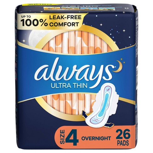 Always Ultra Thin Overnight Pads With Wings Unscented - Size 4 - 26ct ...