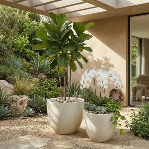 Set of 2 Large Round Concrete Planters, 15"x13" & 18"x14", Handmade ...