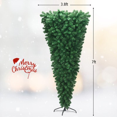 Tangkula 7ft Upside Down Christmas Tree Artificial Green Inverted Pvc ...