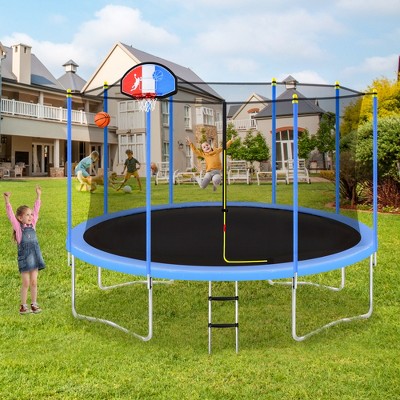 Easy-to-assemble Kids Trampoline With Safety Fence Netting, Basketball ...
