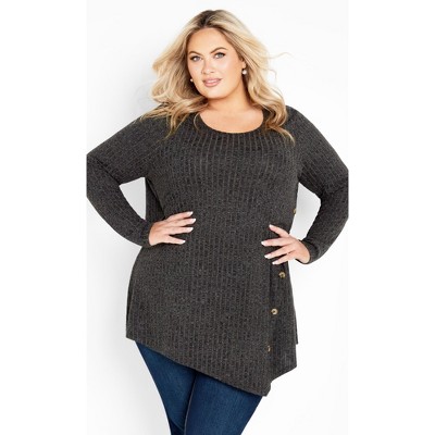 Avenue | Women's Plus Size Rib Hannah Tunic - Charcoal - 22w/24w : Target
