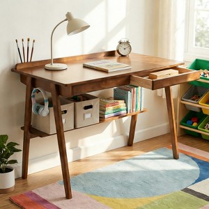 GDFStudio Stefan Modern Wooden Writing Desk with 2 Drawers and Storage ...