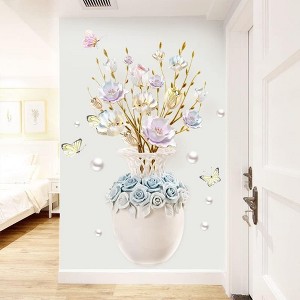 COZONY 3D Vase Wall Stickers, Embossed Flower PVC Self Adhesive ...