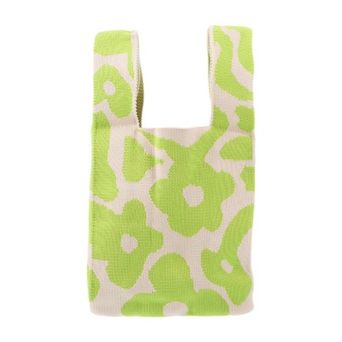 Unique Bargains Reusable Mesh Net Grocery Tote Bags Flowers Green Beige ...