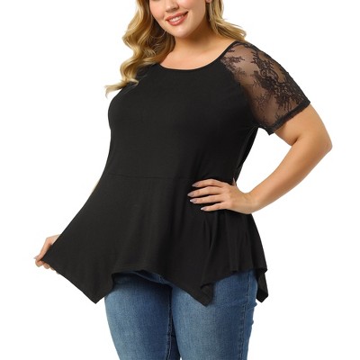 Agnes Orinda Women's Plus Size Solid Sheer Shoulder Lace Panel ...