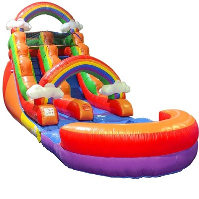 Pogo Bounce House Crossover Kids Inflatable Double Water Slide, Rainbow ...