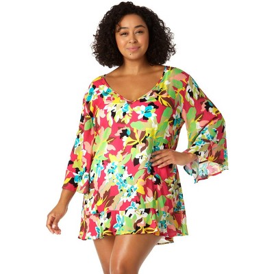 Anne Cole Plus - Women's Flounce V Neck Tunic Swimsuit Cover Up - 18-20 ...
