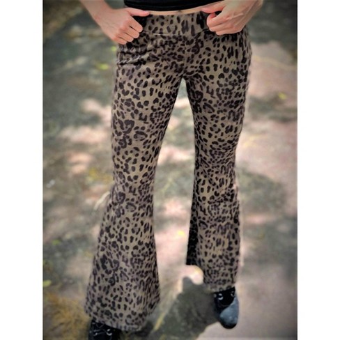 Women's Faux Suede Leopard Bell Bottom Pants - Way Xl : Target